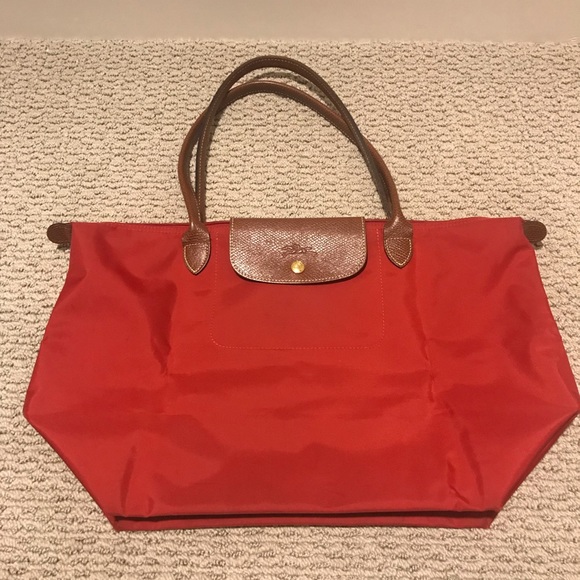 Longchamp | Bags | Longchamp Red Le Pliage Large Tote | Poshmark